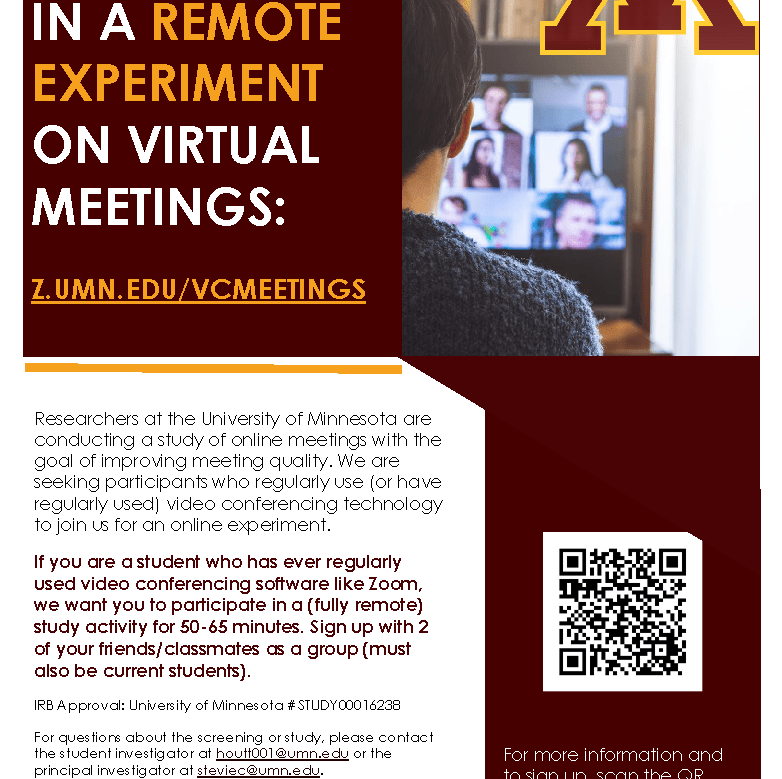 Participate in a Remote Experiment on Virtual Meetings – Sentinel ...