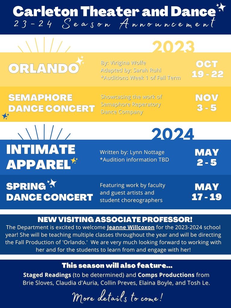 2023-2024 Season Announcement! – Theater + Dance – Carleton College